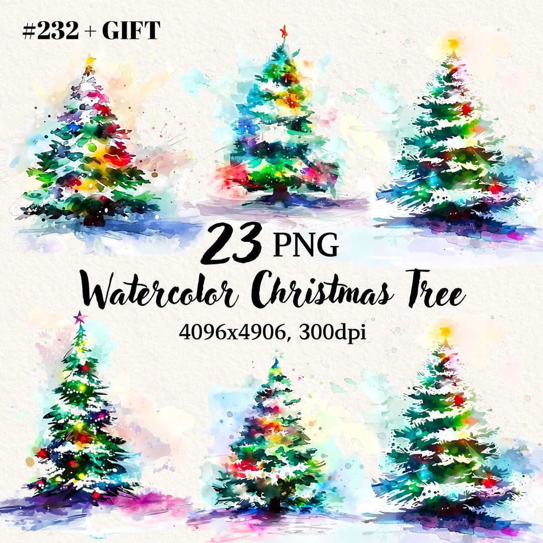 Watercolor Christmas Tree Clipart Bundle, Christmas Tree Illustration ...
