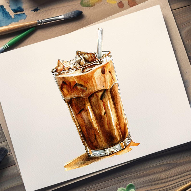 Watercolor Iced Coffee Clipart Bundle, Coffee Art Png, Transparent ...