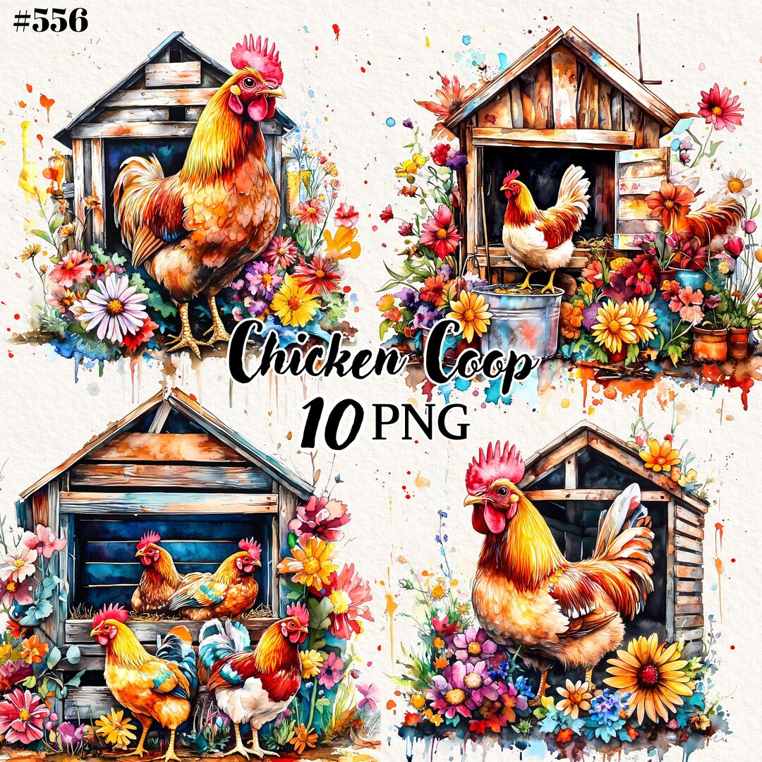 Chicken Coop Clipart, Watercolor Clipart, 10 PNG, Clipart Bundle ...