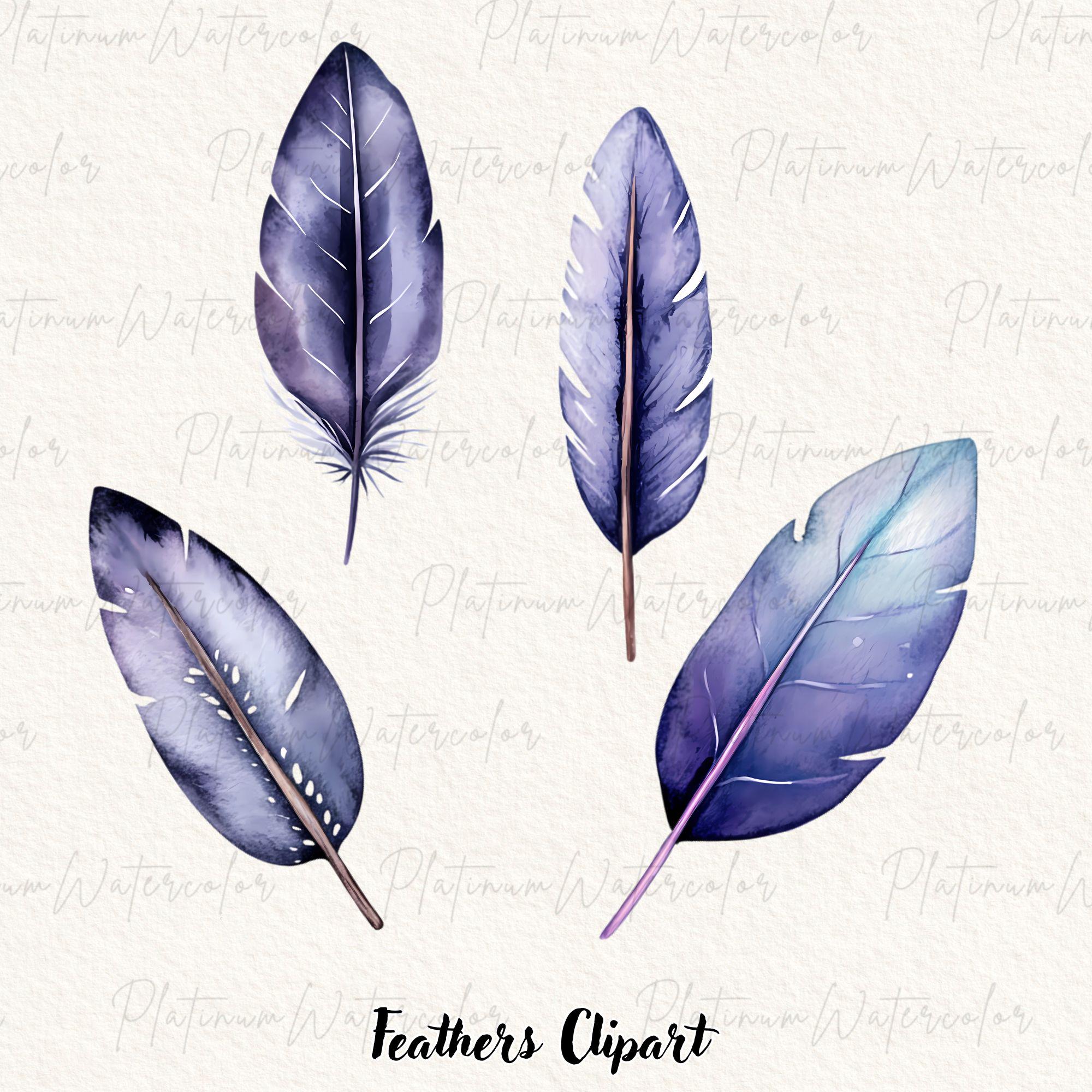 Feather Clipart Bundle, Feather Png, Whimsical Watercolor Feather Clipart Set - Instant Download ...