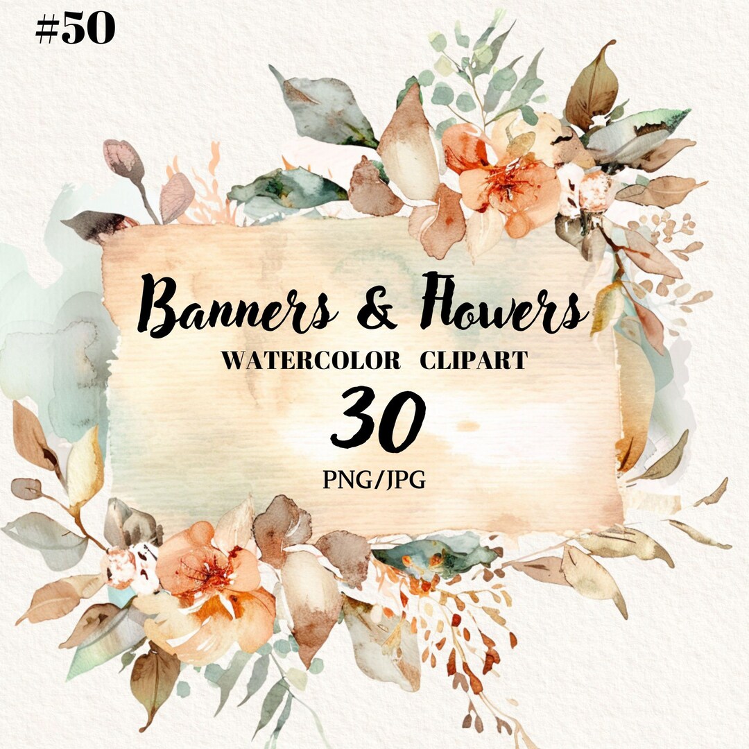 Watercolor Flowers Label PNG Grafic, Wedding Flowers Invitation Clipart ...