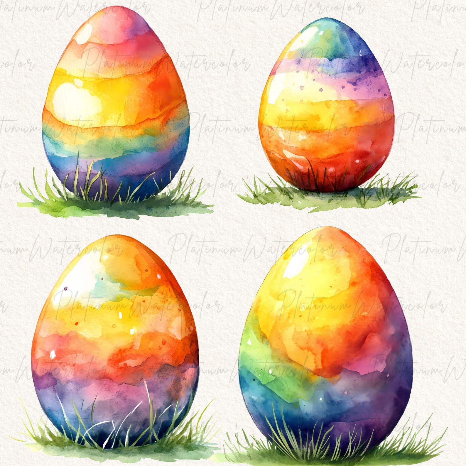10 Watercolor Easter Egg Clipart Bundle, Easter Egg Png, Rainbow Easter ...