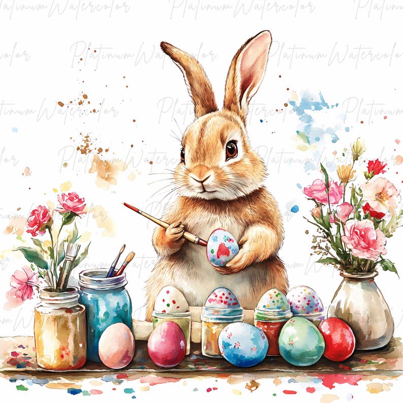 Easter Bunny Clipart, Easter Clipart, Easter Eggs JPG, Rabbit Painting ...