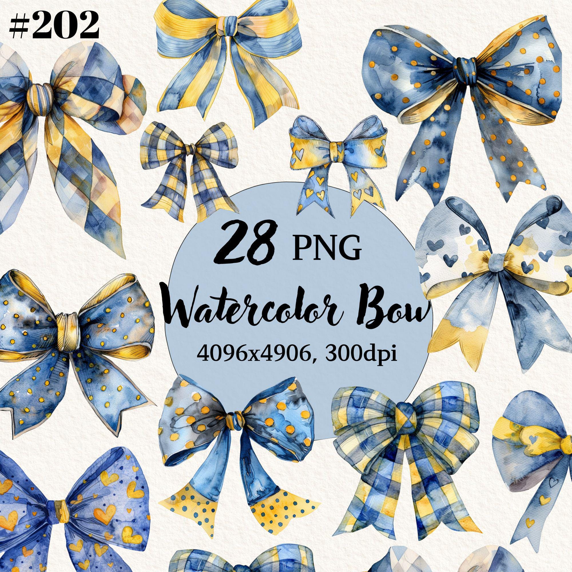 Watercolor Bow Graphic Clipart PNG Blue Yellow, Transparent Background ...