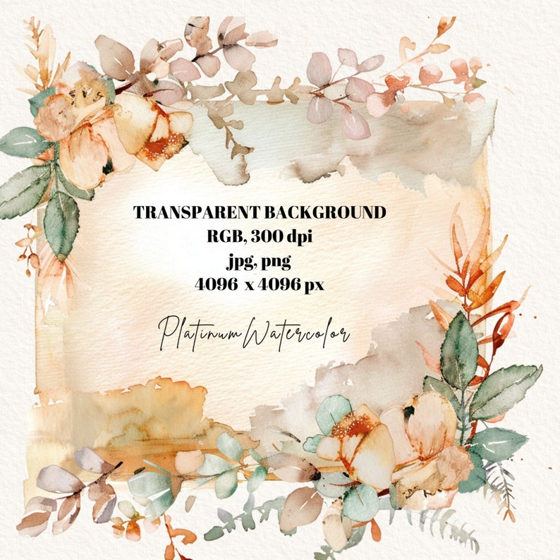 Watercolor Flowers Label PNG Grafic, Wedding Flowers Invitation Clipart ...