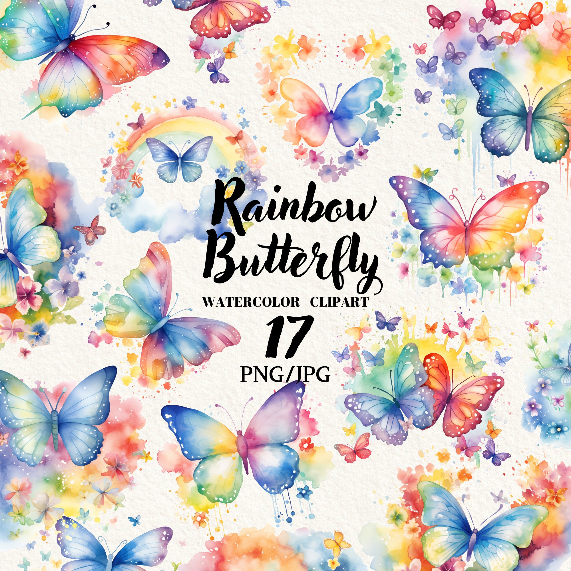 Watercolor Rainbow Butterfly Clipart, Spring Clipart, Summer Clipart ...