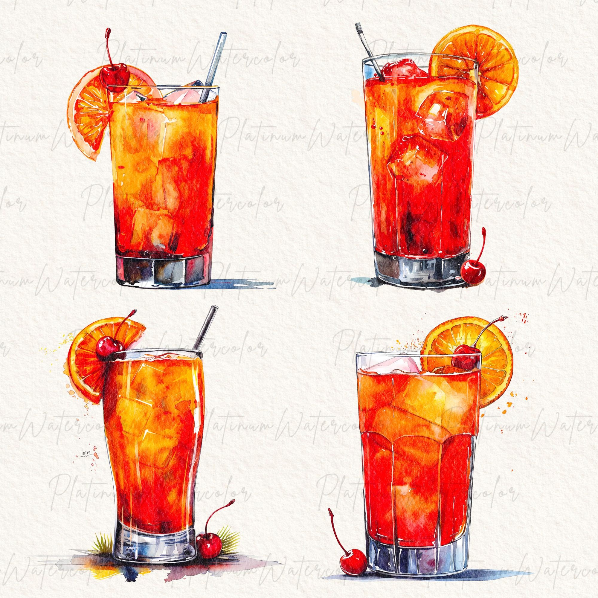 Rum Punch Watercolor Clipart Drink, Signature Drink , Bar Menu ...