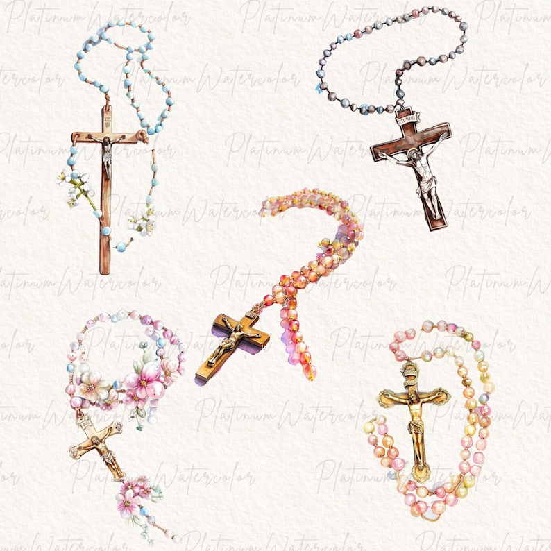 Holy Rosary Clipart, Jesus Cross Clipart, Watercolor Clipart ...