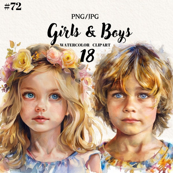 Boy and Girl Watercolor Clip Art - Etsy