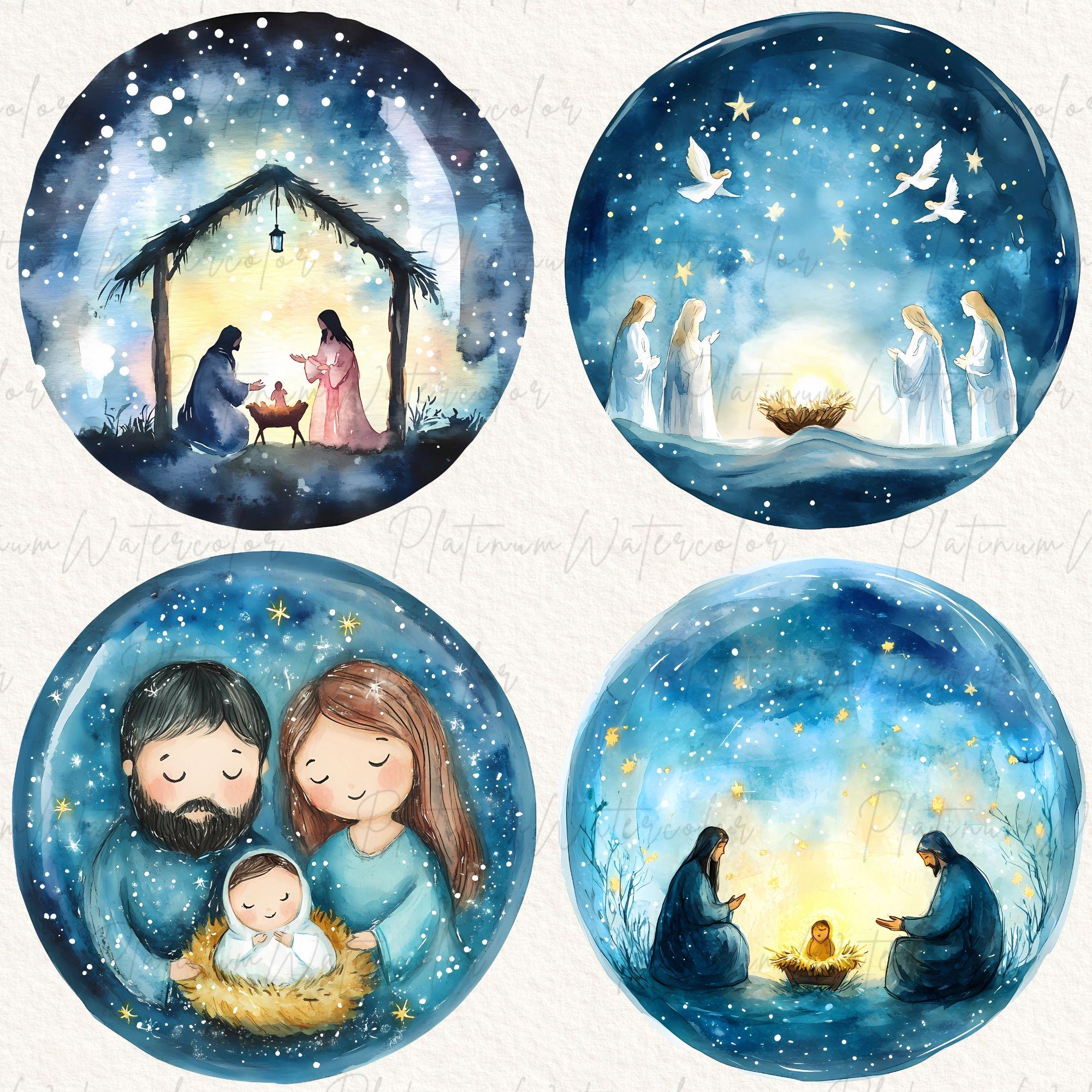 Nativity Set Clipart Bundle, Watercolor Christmas Clipart, Transparent ...
