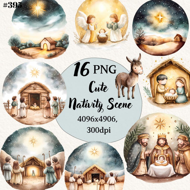 Nativity Set Clipart Bundle, Watercolor Christmas Clipart, Transparent ...