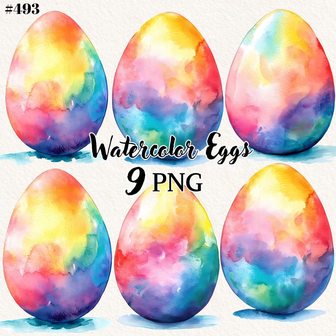 9 Watercolor Easter Egg Clipart Bundle, Easter Egg Png, Rainbow Easter ...