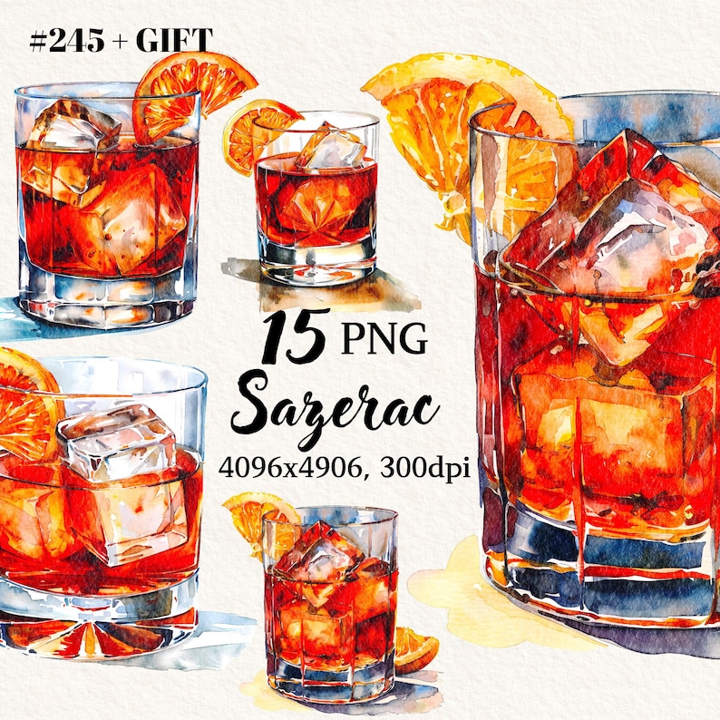 Sazerac Clipart Bundle, Sazerac Png, Watercolor Clipart Drink ...