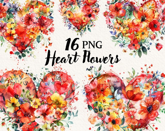 Watercolor Floral Heart Clipart PNG (digital Download) - Etsy Canada