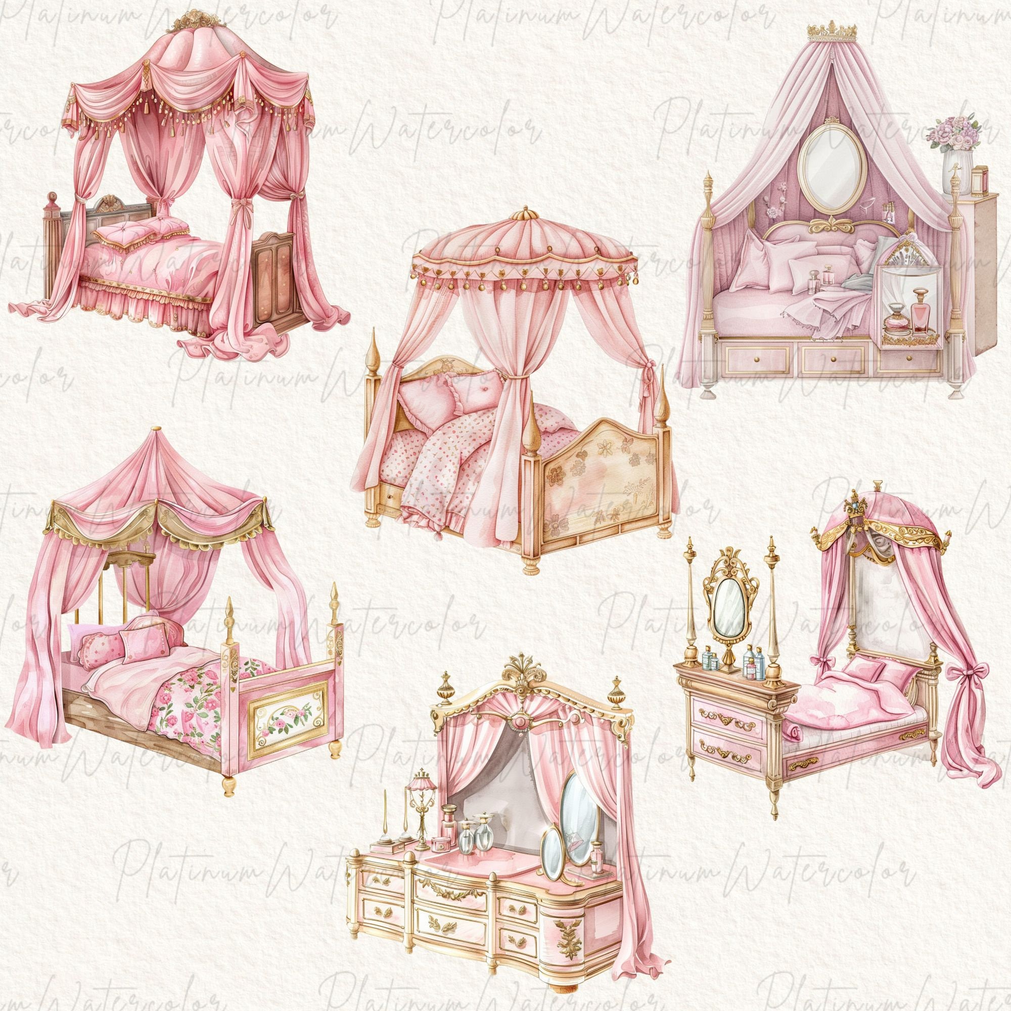 Princess Bed Clipart Bundle, Baby Girl Nursery Decor, Pink Princess Png ...