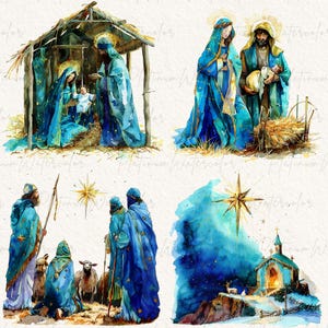 Nativity Set Clipart Bundle, Watercolor Christmas Clipart, Transparent ...