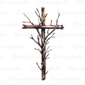 Cross Made of Branches Clipart, 10 PNG, Watercolor Digital Art for ...