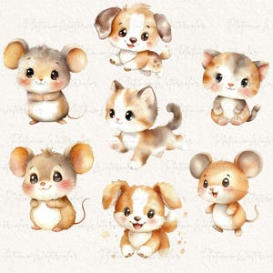 Watercolor Cat, Dog Clipart, Cute Animals, Nursery Clipart and Digital ...