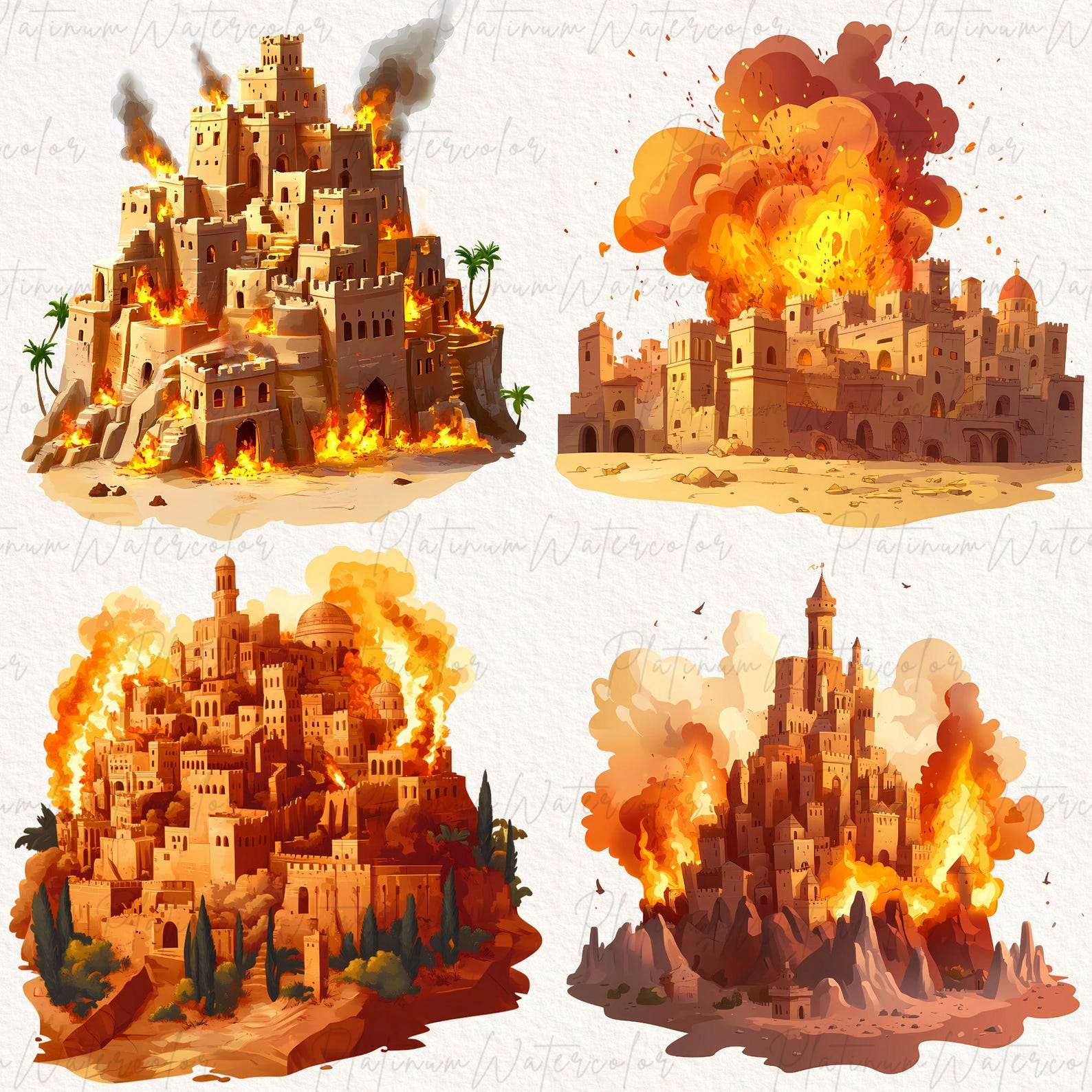 City Sodom and Gomorrah Clipart Bundle, Old Testament Cliparts ...