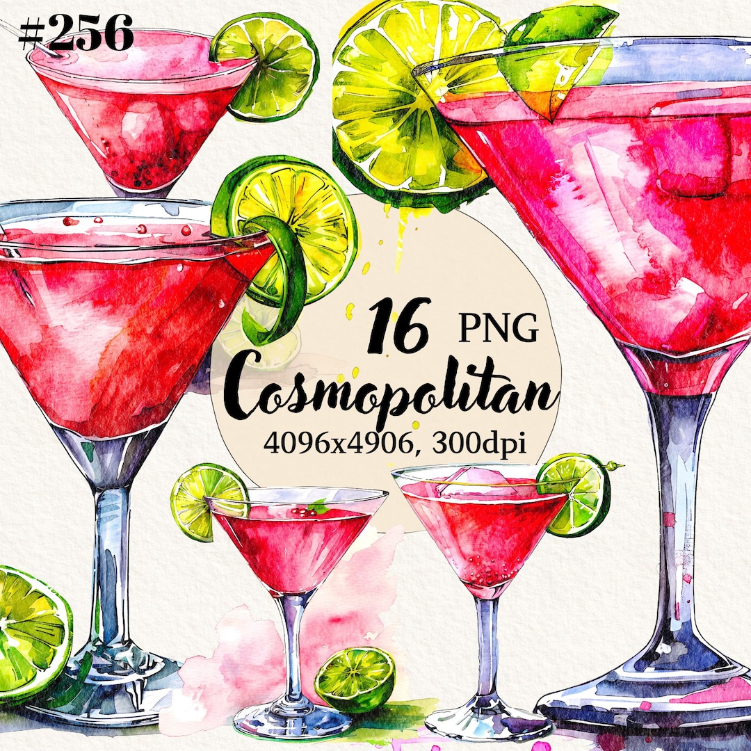 Cosmopolitan Clipart Bundle, Watercolor Cocktails, Cosmopolitan ...