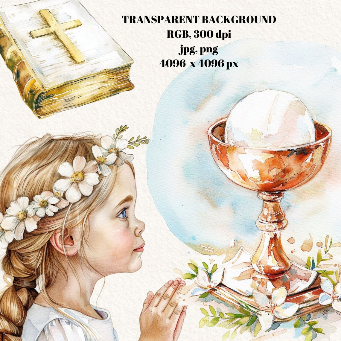 Catholic Watercolor, First Communion Boy Girl, First Holy Communion ...
