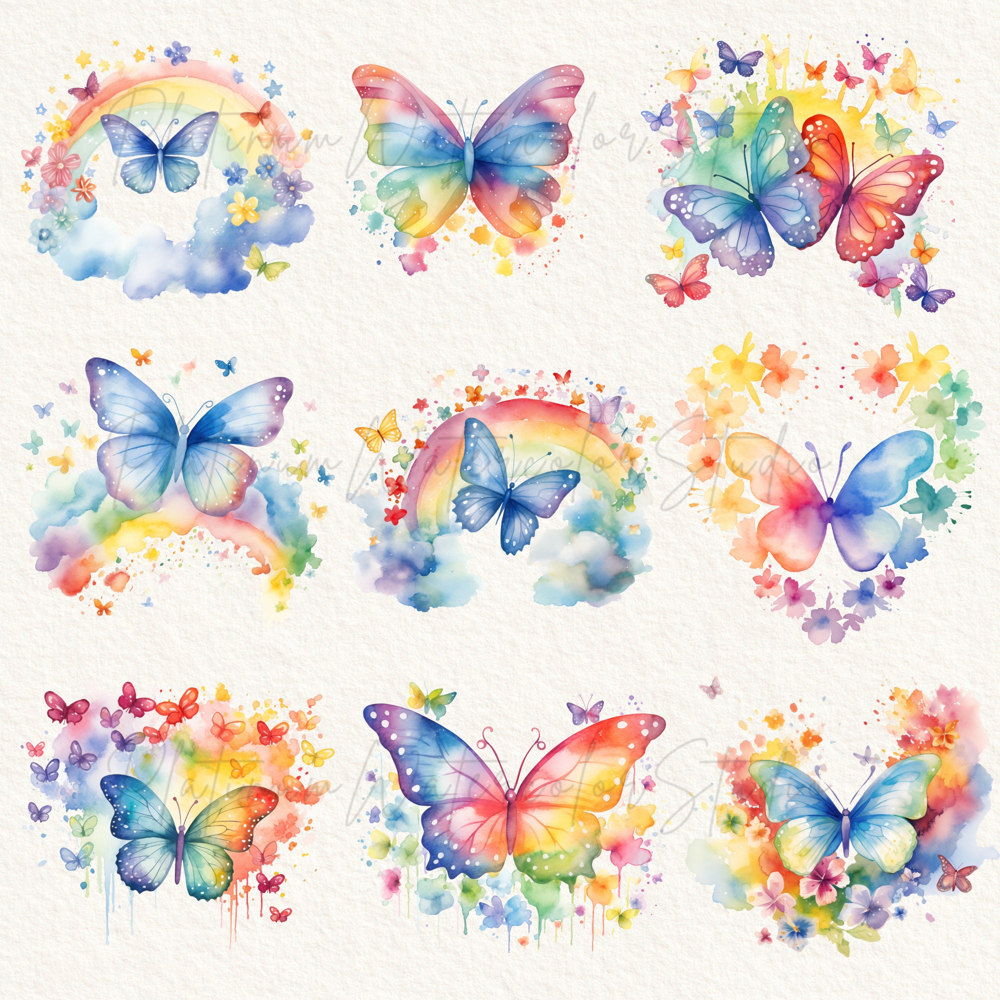 Watercolor Rainbow Butterfly Clipart, Spring Clipart, Summer Clipart ...