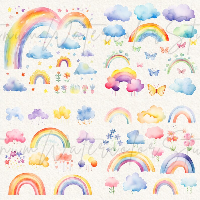 Rainbow Set Watercolor Clipart, Rainbow Bridge Clipart, Spring Clipart ...