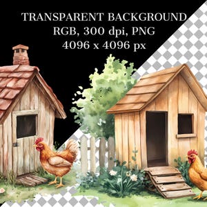 Chicken Coop Clipart, Watercolor Clipart, 10 PNG, Clipart Bundle ...