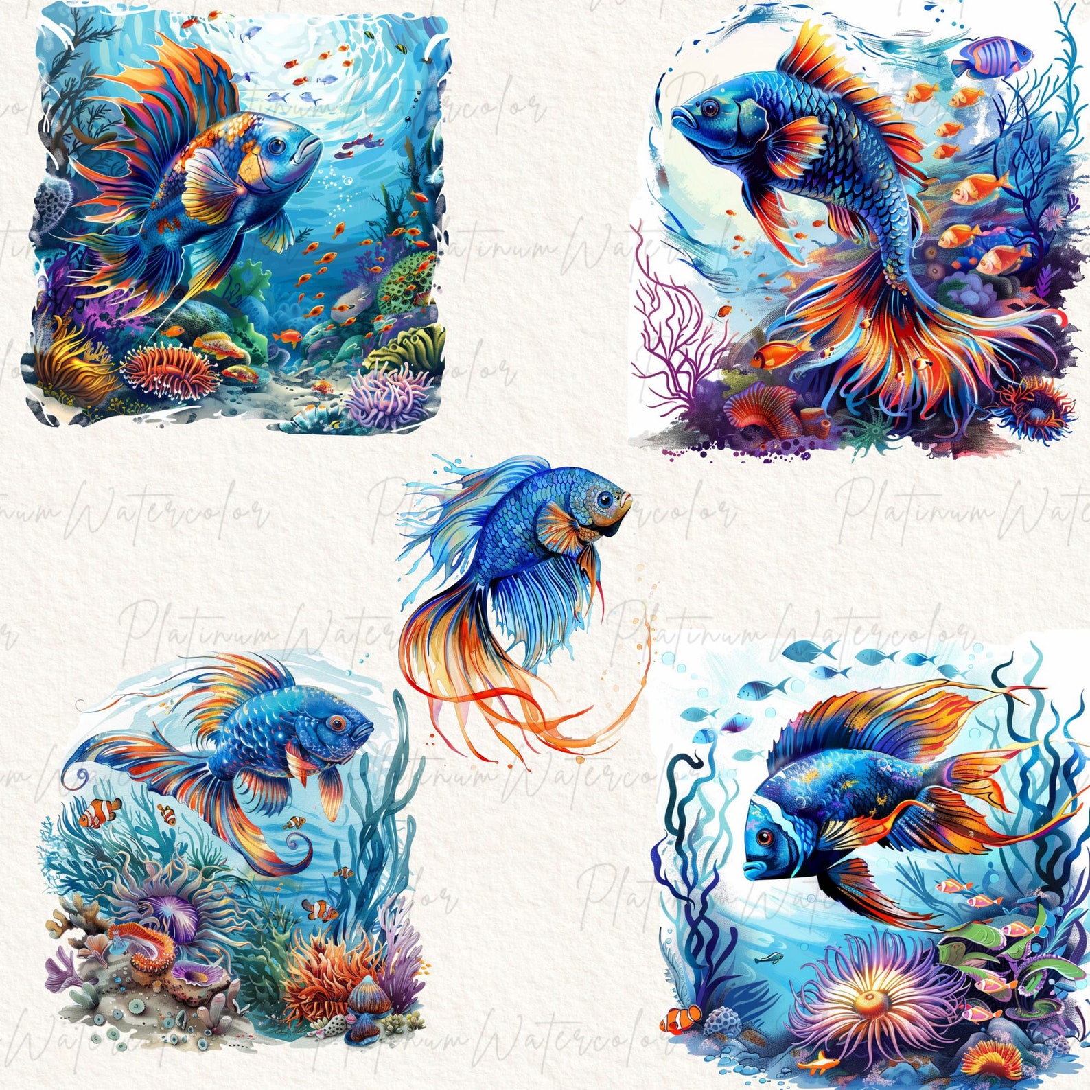 Fish Ocean Clipart Bundle, Sea Animals, Sea World Clipart, Transparent ...