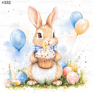 9 JPG Happy Birthday Clipart Bunny, Instant Download, Commercial Use ...