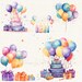 Birthday Balloons Cake Present Clipart Party, Birthday Doodles ...