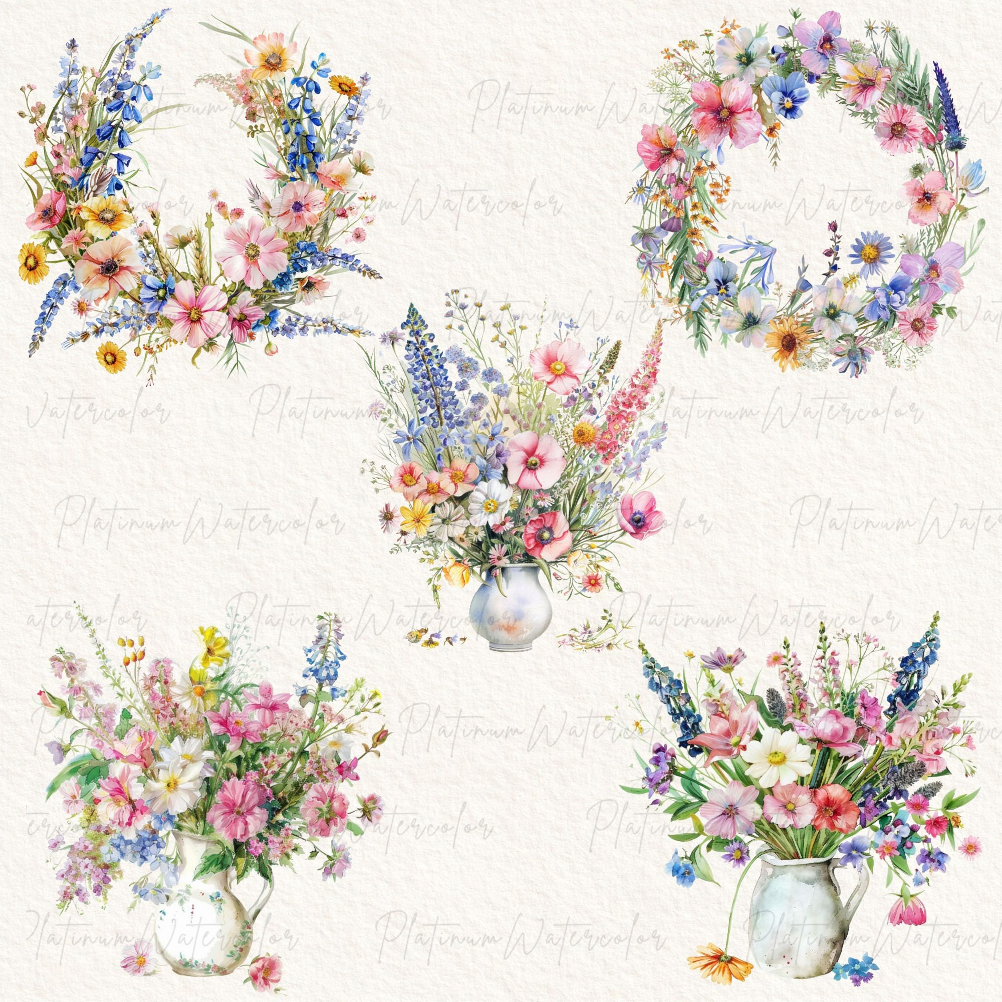 Spring Clipart Watercolor, Flower Border Png, Flower Bouquet PNG ...