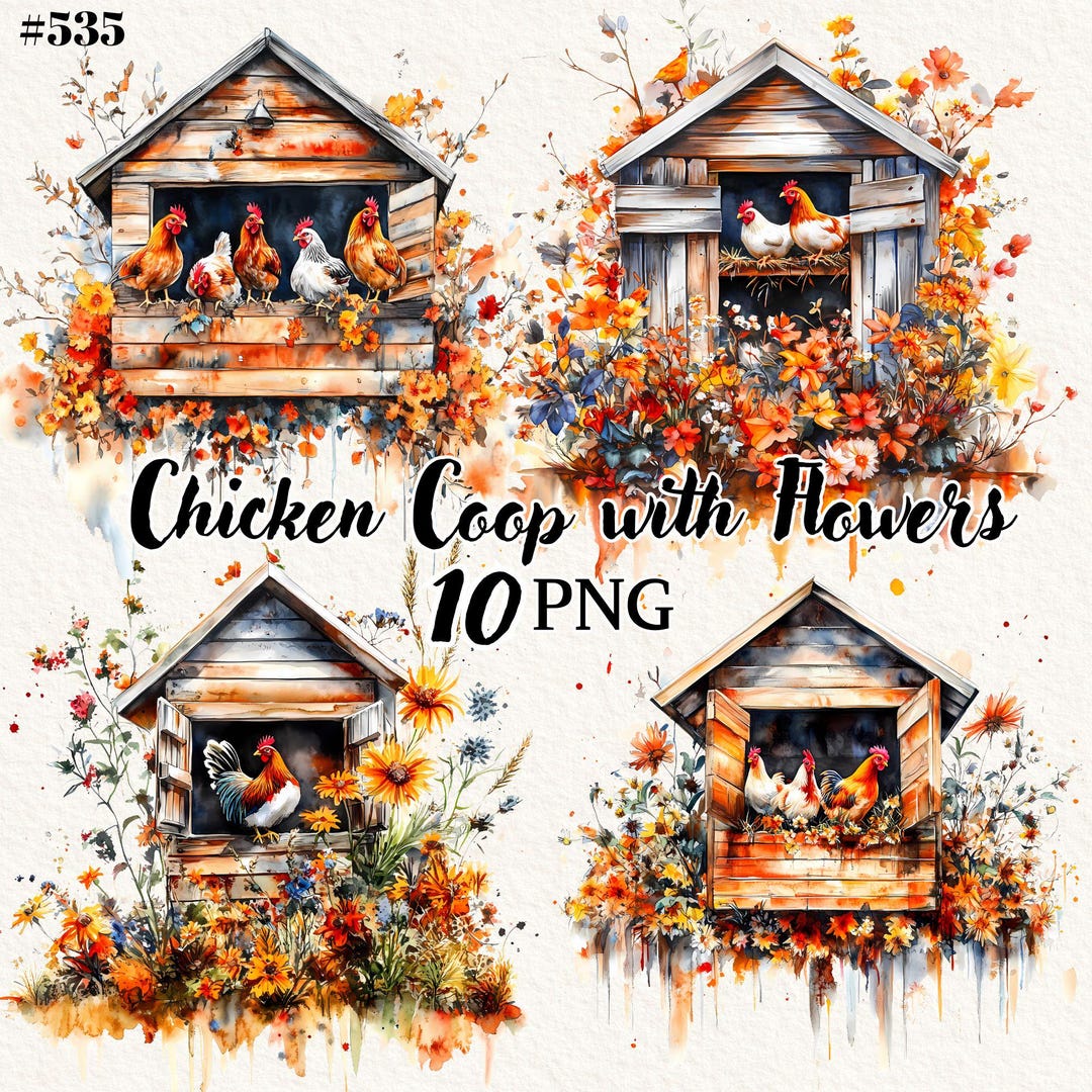 Chicken Coop Clipart, Watercolor Clipart, 10 PNG, Clipart Bundle ...