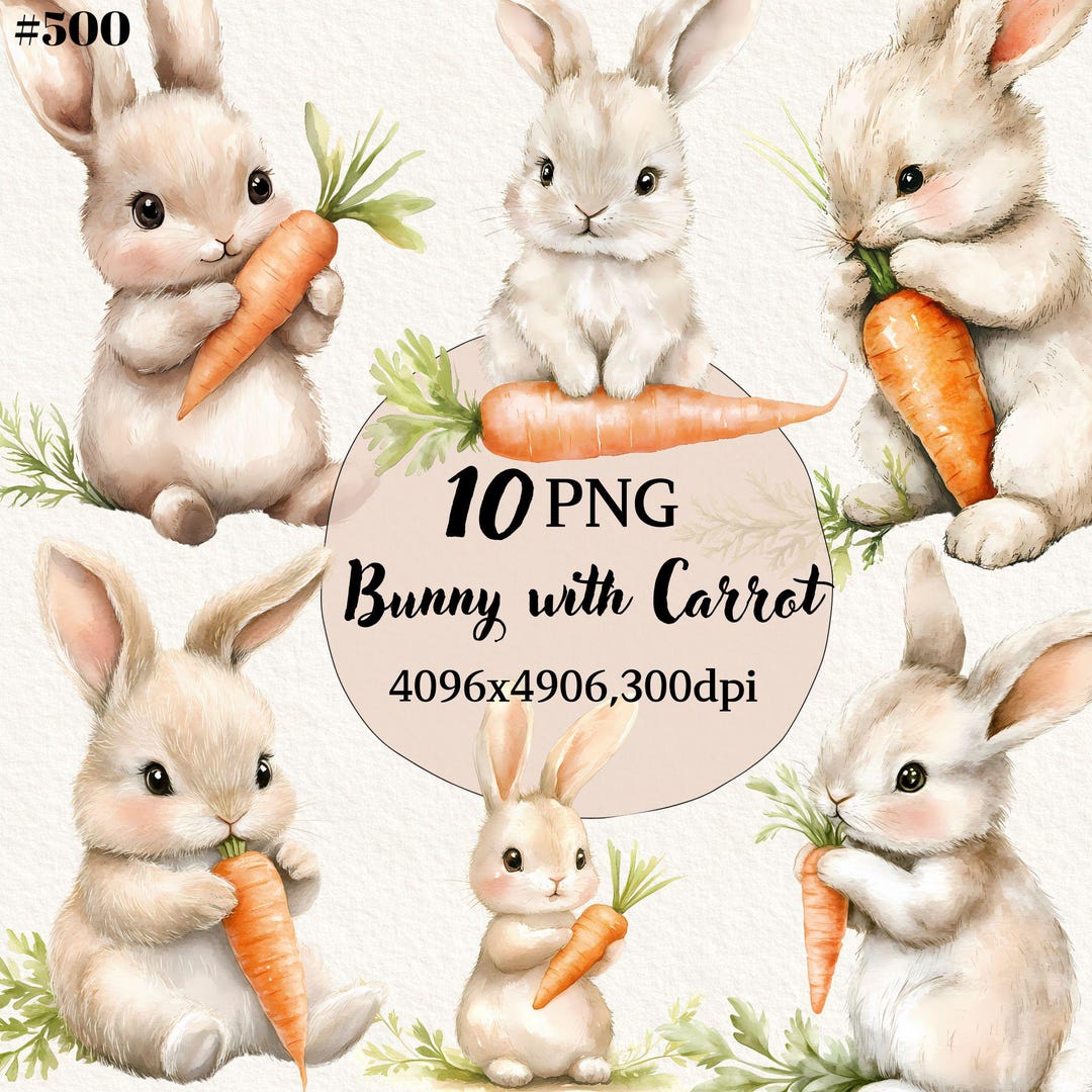 10 Bunny With Carrot Clipart Bundle, Easter Bunny, Spring Clipart ...