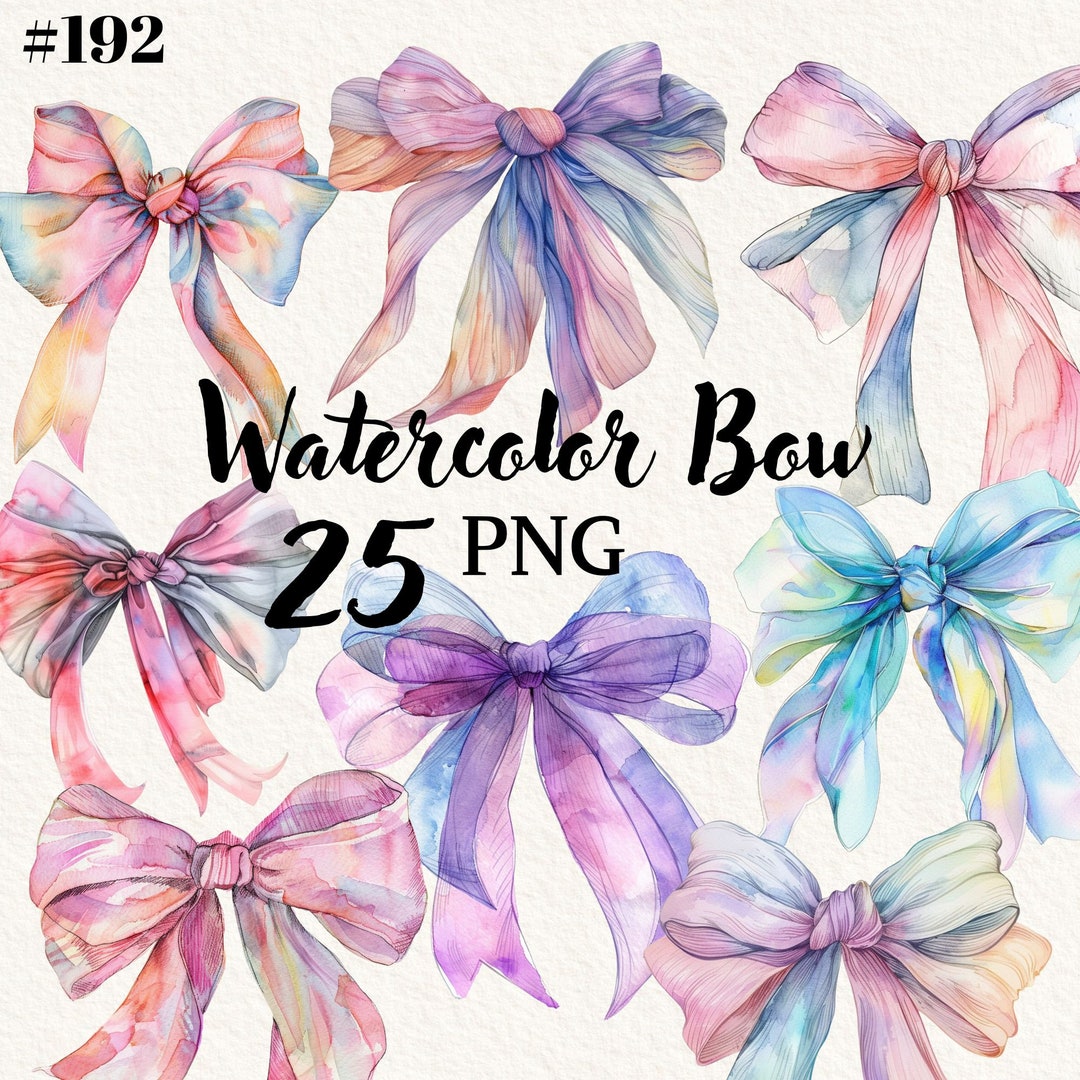 Watercolor Bows Clipart,bow Digital Clipart, Rainbow Bows Png ...