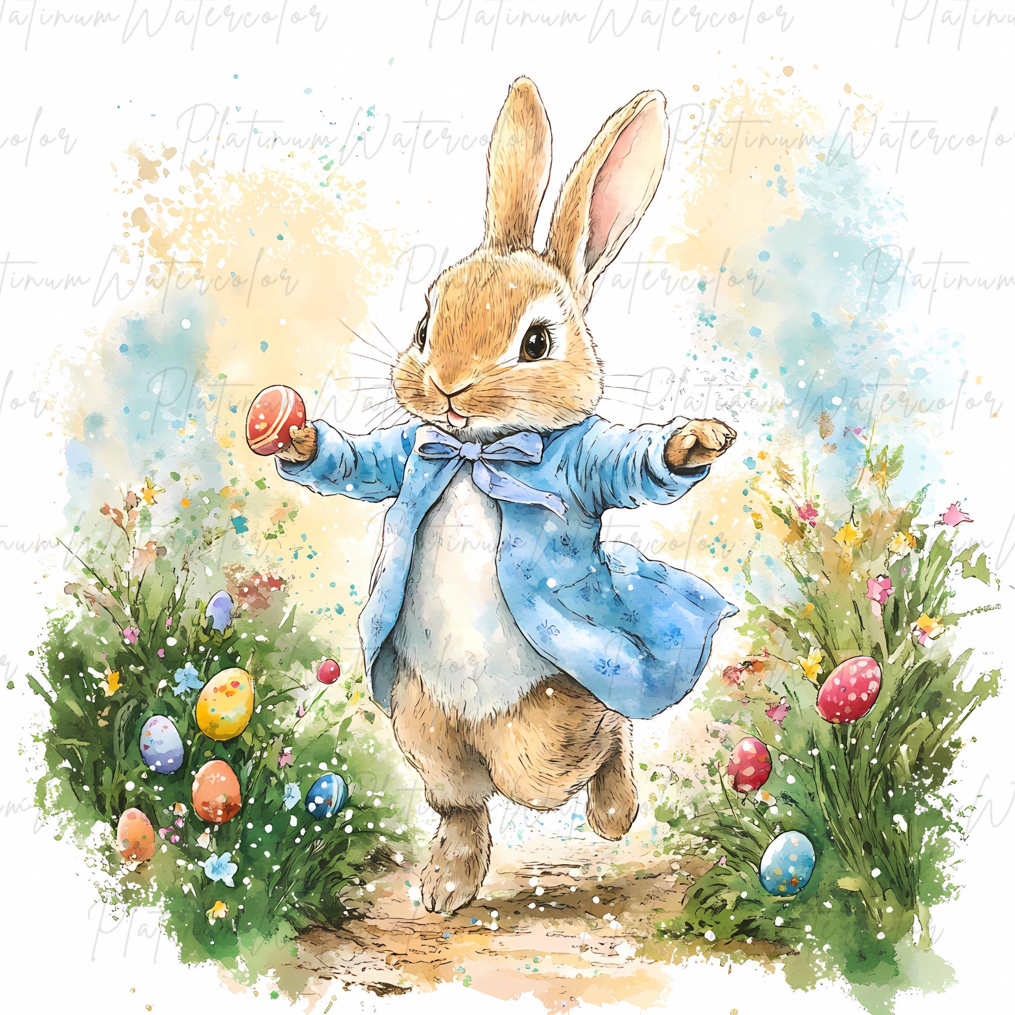 10 JPG Easter Bunny, Easter Peter Rabbit, Watercolor Clipart, Digital ...