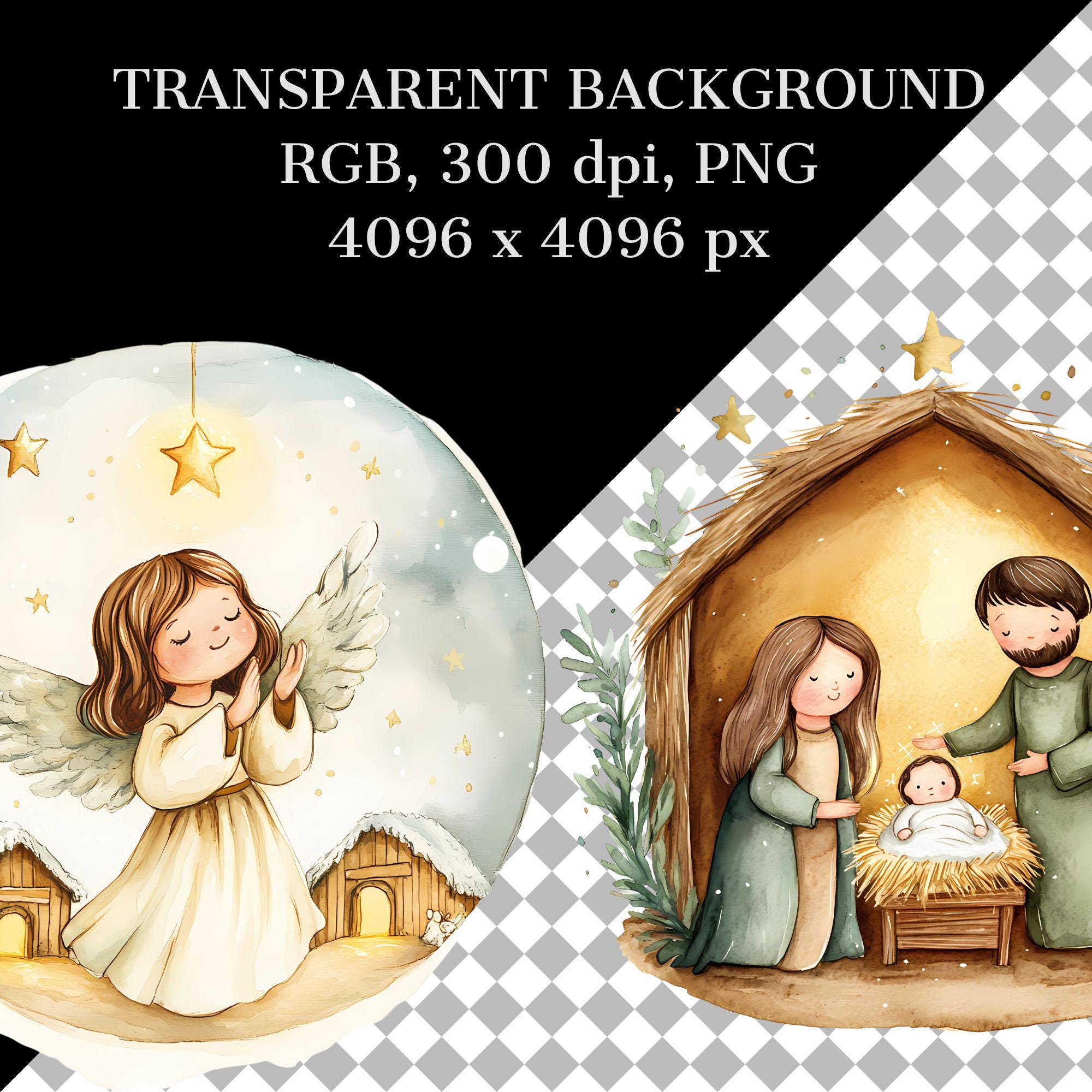 Nativity Set Clipart Bundle, Watercolor Christmas Clipart, Transparent ...