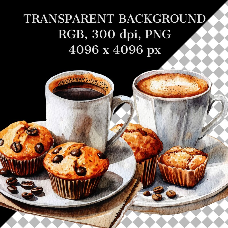 Watercolor Coffee With Muffins, Clipart Coffee Cup PNG, Transparent ...