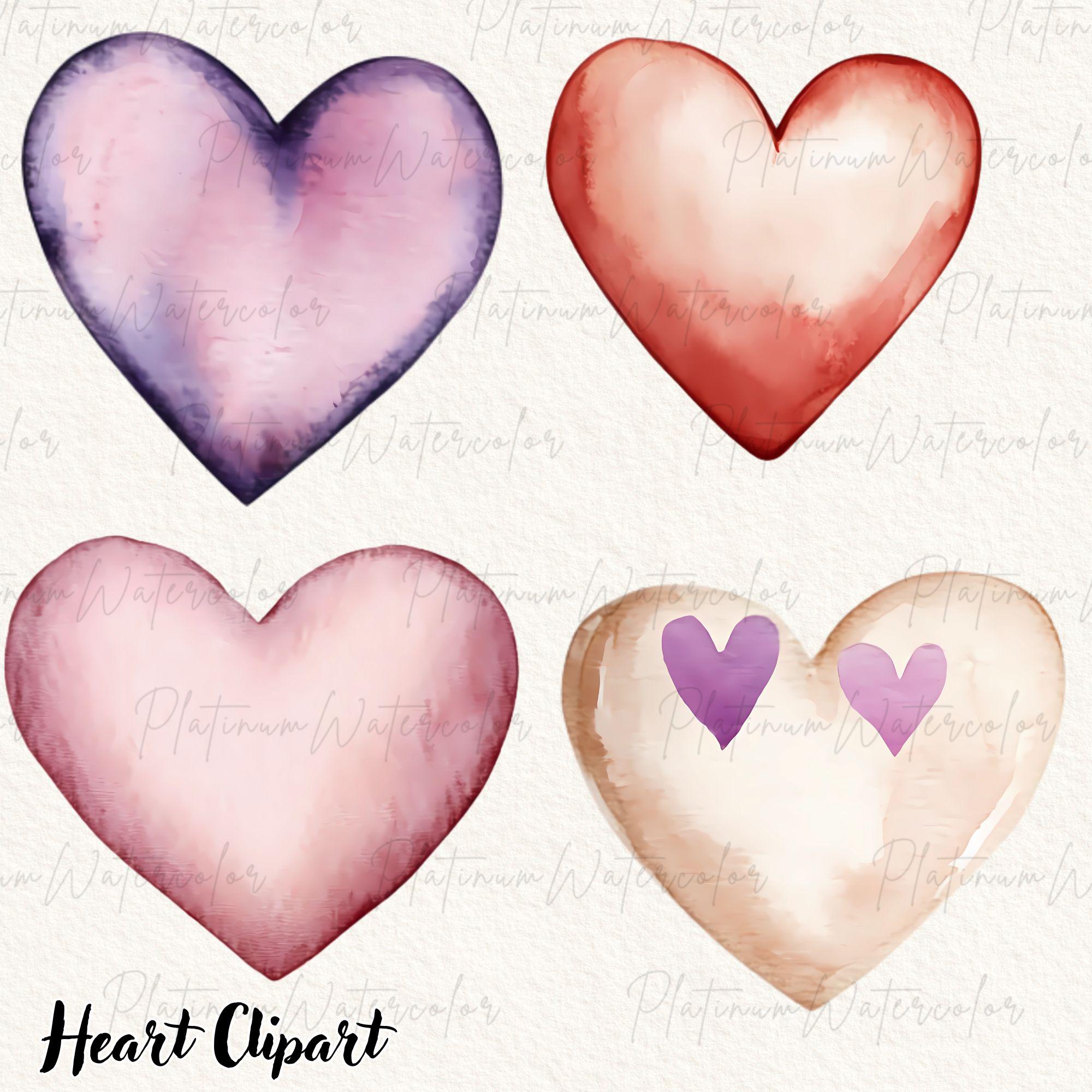 Heart Png, Whimsical Watercolor Heart Clipart Bundle - Instant Download ...