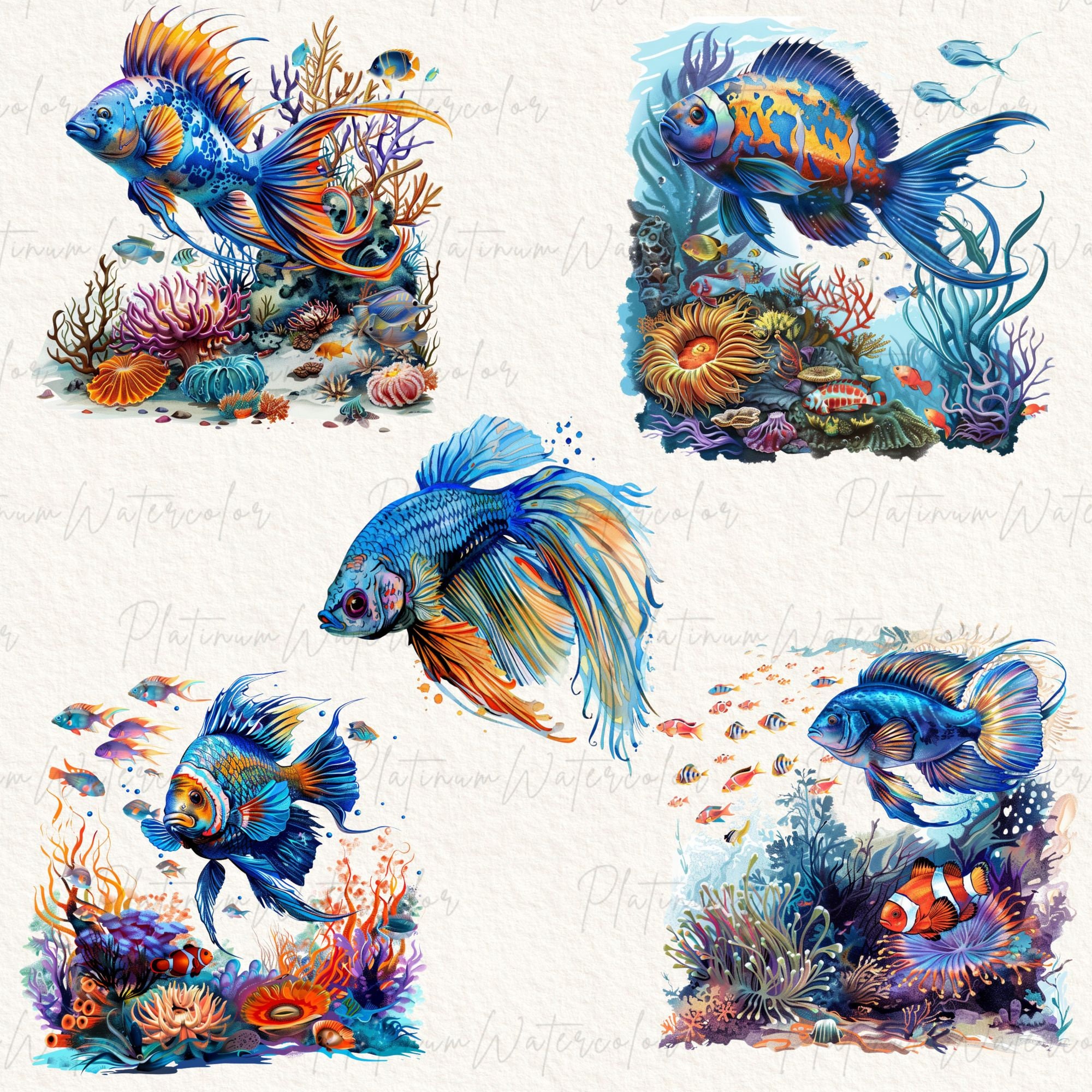 Fish Ocean Clipart Bundle, Sea Animals, Sea World Clipart, Transparent ...