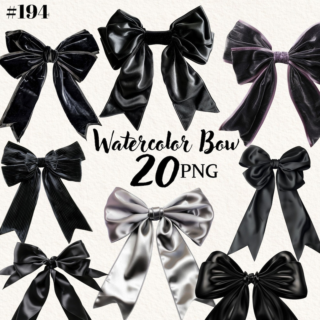 Black Bow Clipart, Black Ribbon Clipart, Bows Bundle, Transparent ...