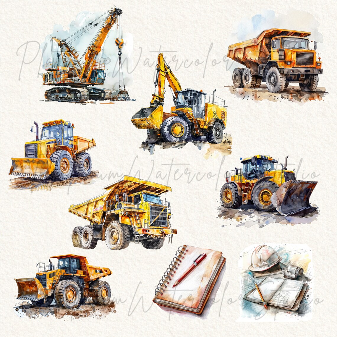 Watercolor Construction Vehicles Clipart, Protective Clothing, Tractor ...