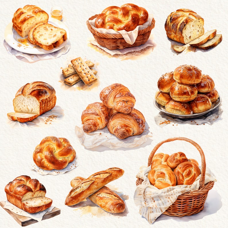 Bakery Png Bread Clip Art, Watercolor Bread Clipart, PNG Digital ...