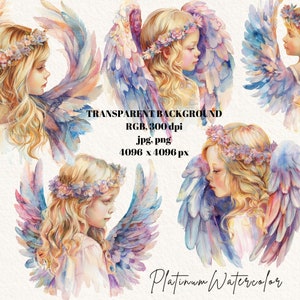 Cute Angel Watercolor Clipart , Angel Babies Png Bundle Design, Angel Girl Clipart Watercolor ...