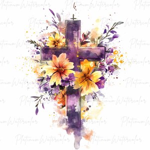 Lent Symbols JPG, Catholic Lent, Cross Clipart, Watercolor Digital Art ...
