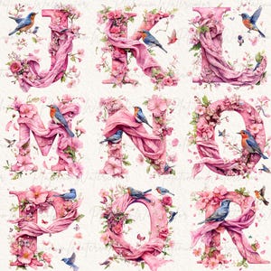 Alphabet Png, Floral Alphabet Png, Spring Clipart, Pink Flower Clipart ...