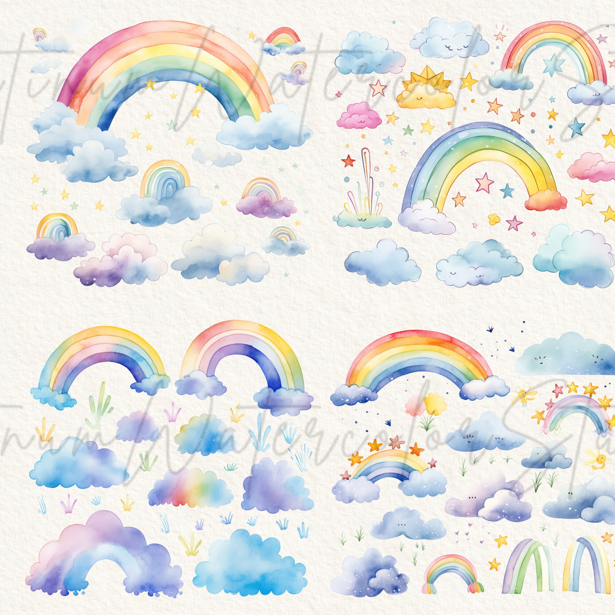 Rainbow Set Watercolor Clipart, Rainbow Bridge Clipart, Spring Clipart ...