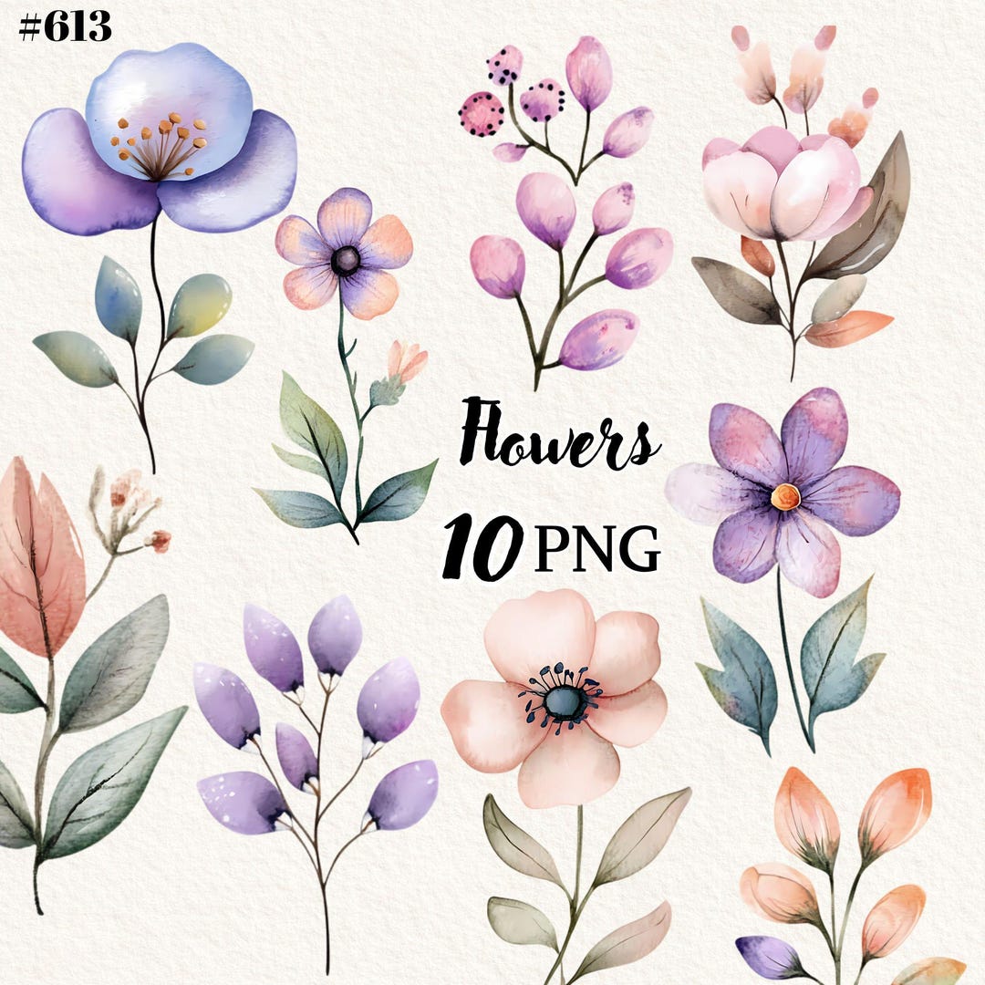 Whimsical Watercolor Flower Clipart Bundle - Perfect for Spring Crafts ...