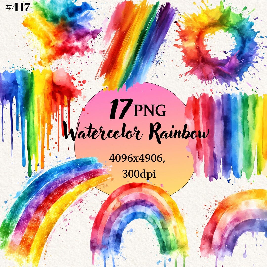 Rainbow Clipart Bundle, Watercolor Rainbow Png, Rainbow Wall Art ...