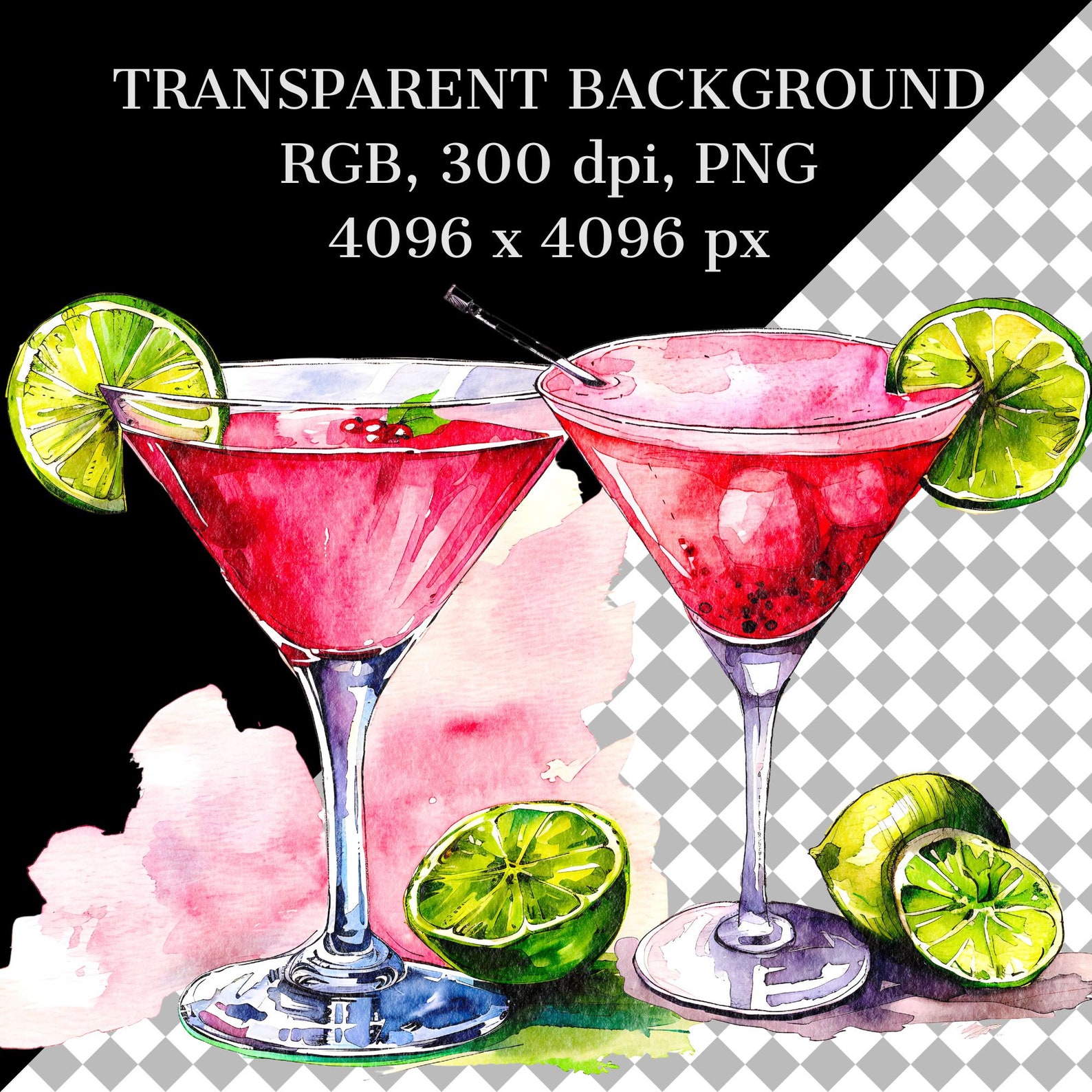 Cosmopolitan Clipart Bundle, Watercolor Cocktails, Cosmopolitan ...